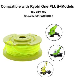 AC80RL3 String Trimmer Replacement Spool Line 080 Inch Twisted Line Compatible with Ryobi One Plus+ AC80RL3 18v, 24v, and 40v Cordless Trimmers ，Weed Eater String Auto-Feed Spool Line 11ft（8-Pack）