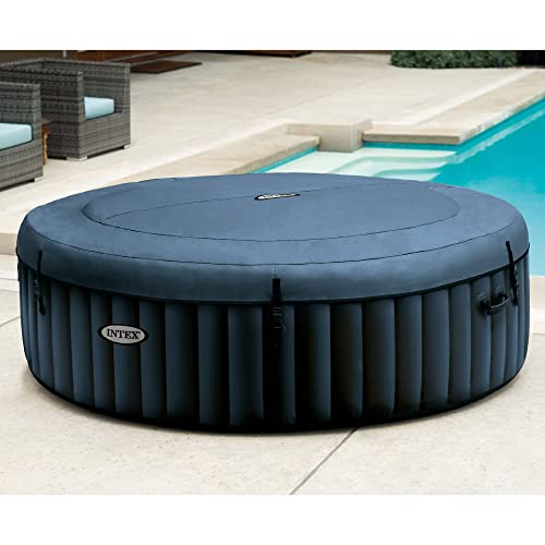 Intex 28431E PureSpa Plus 85" x 28" 6 Person Outdoor Portable Inflatable Round Hot Tub Spa with 170 Bubble Jets, Cover, LED Light, & Heater Pump, Navy