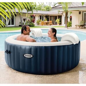 Intex 28431E PureSpa Plus 85" x 28" 6 Person Outdoor Portable Inflatable Round Hot Tub Spa with 170 Bubble Jets, Cover, LED Light, & Heater Pump, Navy