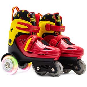 Quad Roller Skates for Kids Girls with Adjustable Size (Age 3-9), Double Brakes, Luminous Wheels, 3-Point Balance, Include Knee Pads Elbow Pads Wrist Guards