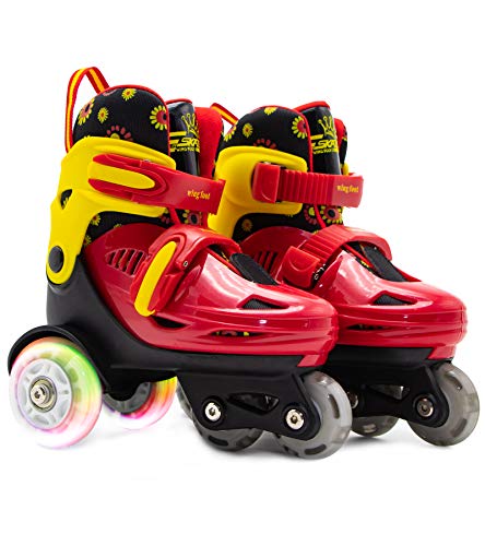 Quad Roller Skates for Kids Girls with Adjustable Size (Age 3-9), Double Brakes, Luminous Wheels, 3-Point Balance, Include Knee Pads Elbow Pads Wrist Guards