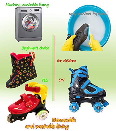 Quad Roller Skates for Kids Girls with Adjustable Size (Age 3-9), Double Brakes, Luminous Wheels, 3-Point Balance, Include Knee Pads Elbow Pads Wrist Guards