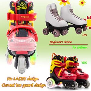 Quad Roller Skates for Kids Girls with Adjustable Size (Age 3-9), Double Brakes, Luminous Wheels, 3-Point Balance, Include Knee Pads Elbow Pads Wrist Guards