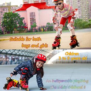 Quad Roller Skates for Kids Girls with Adjustable Size (Age 3-9), Double Brakes, Luminous Wheels, 3-Point Balance, Include Knee Pads Elbow Pads Wrist Guards