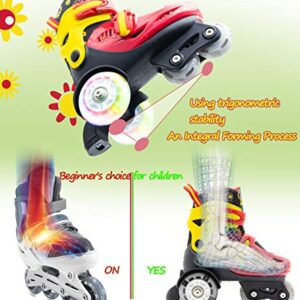 Quad Roller Skates for Kids Girls with Adjustable Size (Age 3-9), Double Brakes, Luminous Wheels, 3-Point Balance, Include Knee Pads Elbow Pads Wrist Guards