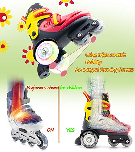 Quad Roller Skates for Kids Girls with Adjustable Size (Age 3-9), Double Brakes, Luminous Wheels, 3-Point Balance, Include Knee Pads Elbow Pads Wrist Guards