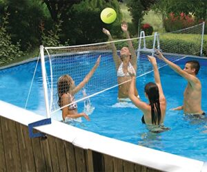 poolmaster 72786 above-ground pool water volleyball and badminton pool game with bracket mounts