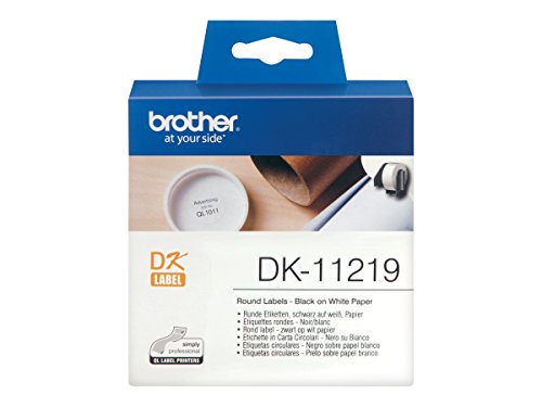 Brother DK-11219 Label Roll, Round Labels, Black on White, 12 mm, 1200 Label Roll, Brother Genuine Supplies