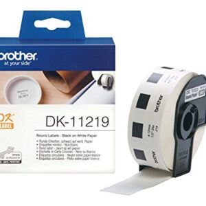 Brother DK-11219 Label Roll, Round Labels, Black on White, 12 mm, 1200 Label Roll, Brother Genuine Supplies