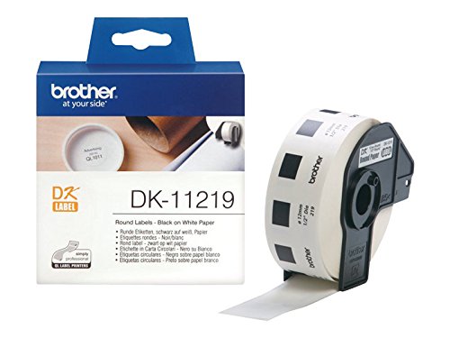 Brother DK-11219 Label Roll, Round Labels, Black on White, 12 mm, 1200 Label Roll, Brother Genuine Supplies