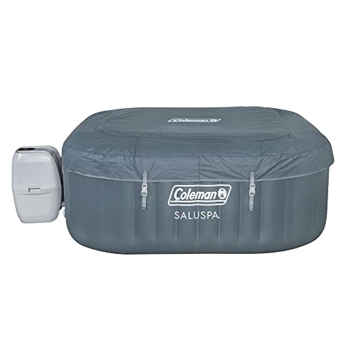 Coleman 15442-BW SaluSpa 4 Person Portable Inflatable Outdoor Square Hot Tub Spa with 114 Air Jets, Cover, Pump, and 2 Filter Cartridges, Gray