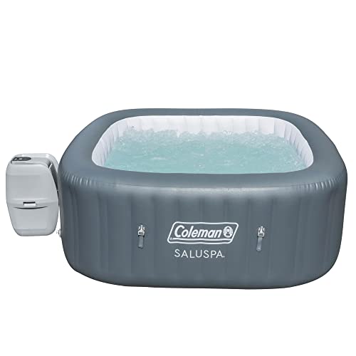 Coleman 15442-BW SaluSpa 4 Person Portable Inflatable Outdoor Square Hot Tub Spa with 114 Air Jets, Cover, Pump, and 2 Filter Cartridges, Gray