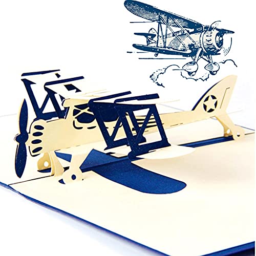 CheeseandU Blue Plane Pop Up Card 3D Greeting Pop Up Fathers Day Card, Happy Birthday Card For Dad, Husband, Son, Brother, Men, Congratulations, Retirement, Friendship, Thinking Of You