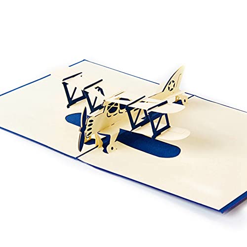 CheeseandU Blue Plane Pop Up Card 3D Greeting Pop Up Fathers Day Card, Happy Birthday Card For Dad, Husband, Son, Brother, Men, Congratulations, Retirement, Friendship, Thinking Of You