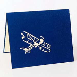 CheeseandU Blue Plane Pop Up Card 3D Greeting Pop Up Fathers Day Card, Happy Birthday Card For Dad, Husband, Son, Brother, Men, Congratulations, Retirement, Friendship, Thinking Of You