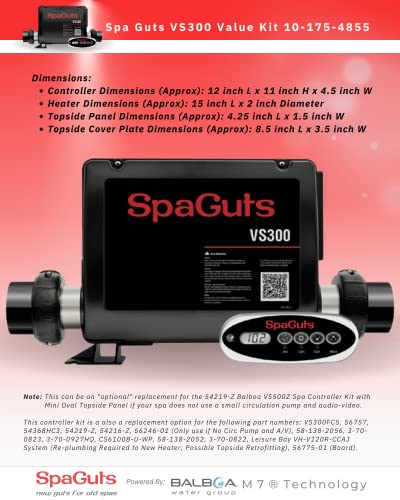 SpaGuts VS300 Digital Spa Controller Kit 10-175-4855 Single Pump Controller Value Kit with VL200 Topside and Smart Sensor Technology, VS300FC5, 54855-01, 5.5 KW HTR