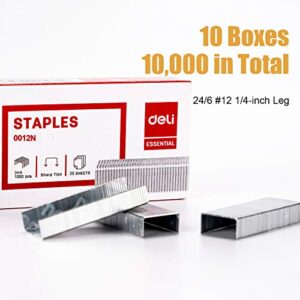 Deli 10,000 Staples, Fits Deli 25, 40 and 60 Sheet Capacity Staplers, Standard 1/4 Inch Length, 24/6, Jam Free Sharp Chisel Point Design, 10 Boxes of 1,000 Staples, Fits Standard Staplers(0012N)