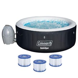 coleman 13804-bw saluspa 4 person portable inflatable outdoor round hot tub spa with 60 air jets, tub cover, pump, chemical floater and 3 type vi replacement filter cartridges, black