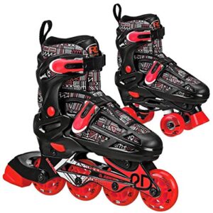 roller derby caspian boys adjustable inline-quad combo skates – red/black size 12-2