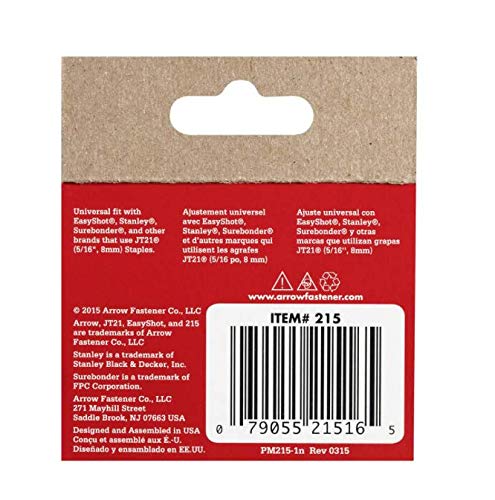 Arrow Fastener 215 Genuine JT21/T27 5/16-Inch Staples, 1,000-Pack - 2 Pack