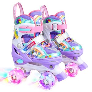 rainbow unicorn kids roller skates for girls boys toddler ages 6-12,4-pejiijar adjustable roller shoes with luminous wheels for birthday xmas gifts.