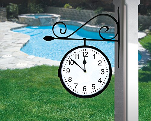 Poolmaster 52608 Dual Sided Hanging Indoor Clock or Outdoor Clock, Black