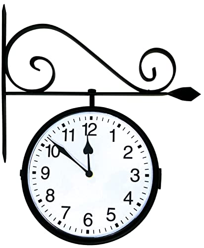 Poolmaster 52608 Dual Sided Hanging Indoor Clock or Outdoor Clock, Black