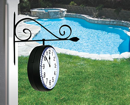 Poolmaster 52608 Dual Sided Hanging Indoor Clock or Outdoor Clock, Black