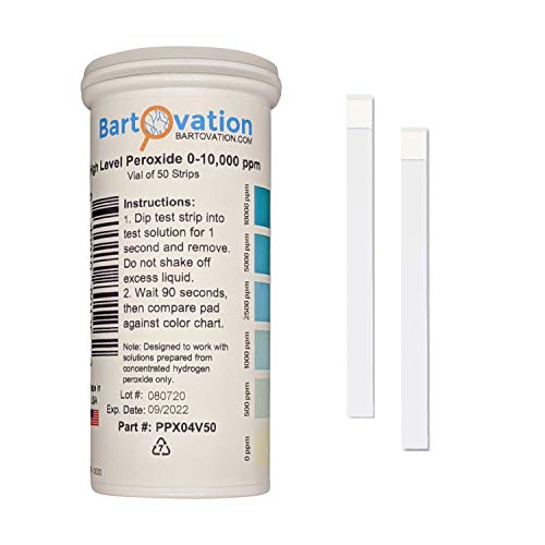 Very High Level Hydrogen Peroxide H2O2 Test Strips, 0-10,000 ppm [Vial of 50 Strips]