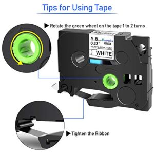 USUPERINK 5 Pack Compatible for Brother HSe-211 HSe211 HS-211 HS211 Black on White Heat Shrink Tube Label Tape for Cables and Wires (0.23''x 4.92ft, 5.8mm x 1.5m)