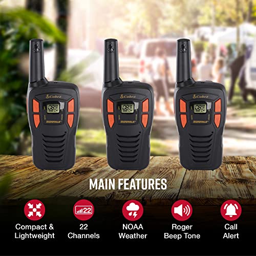 Cobra CXT195 3P - Compact Walkie Talkies for Adults - Rechargeable, Lightweight, 22 Channels, 16-Mile Range Two-Way Radio Set (3-Pack)