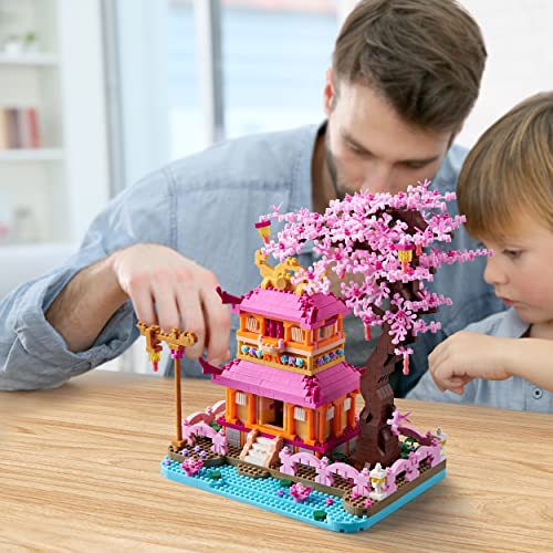 LUKHANG New Architecture: Enjoy Sakura Pavilion Building Set Model Kit and Gift for Kids and Adults, Micro Mini Block 1810 Pieces（with Color Package Box）