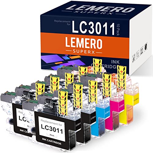 LemeroSuperx Compatible Ink Cartridge Replacement for Brother LC3011 LC 3011 Work for MFC-J895DW MFC-J491DW MFC-J497DW MFC-J690DW (4 Black, 2 Cyan, 2 Yellow, 2 Magenta, 10 Pack)