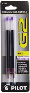 pilot g2 gel ink refills for rolling ball pens, bold point, purple ink, 2-pack (77363)