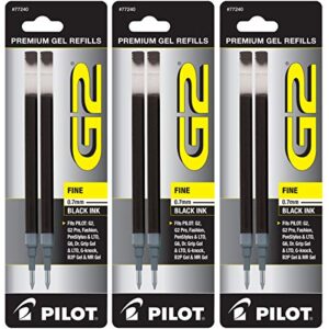 pilot gel ink refills for g2, dr. grip, execugel g6, q7, fine point, black ink, 6-pack (14709)