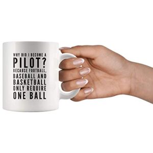 Panvola Why Did I Become A Pilot Because Football Baseball And Basketball Require One Ball Appreciation Sarcastic Coffee Mug 11 oz