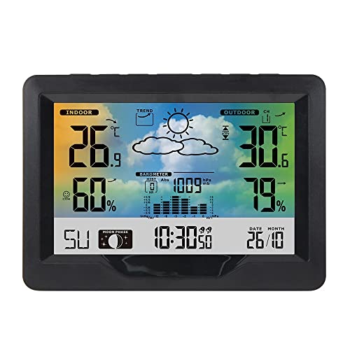 XARONF Indoor Outdoor Thermometer, Weather Station with Atomic Clock, High Precision Temperature Humidity Meter, HD Color Display Weather Thermometer with Backlight