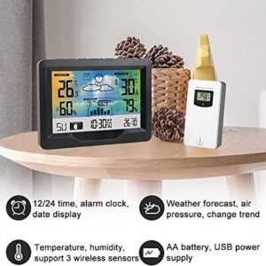 XARONF Indoor Outdoor Thermometer, Weather Station with Atomic Clock, High Precision Temperature Humidity Meter, HD Color Display Weather Thermometer with Backlight