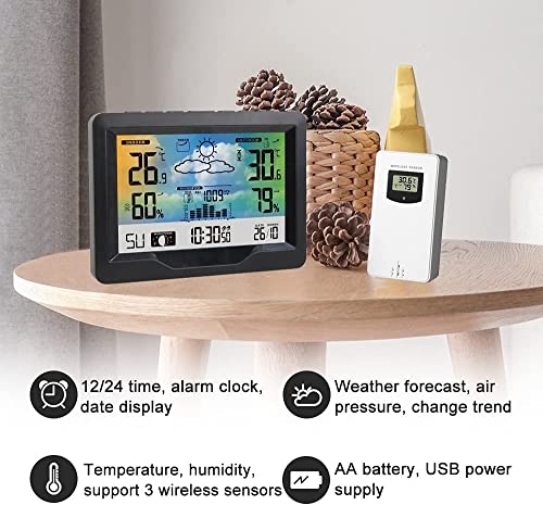 XARONF Indoor Outdoor Thermometer, Weather Station with Atomic Clock, High Precision Temperature Humidity Meter, HD Color Display Weather Thermometer with Backlight