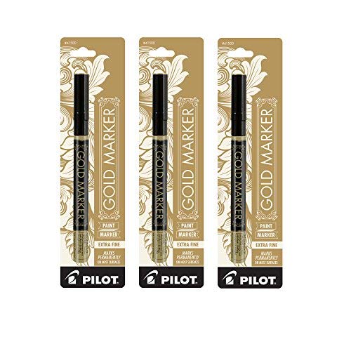 Pilot Gold Metallic Permanent Paint Marker, Extra Fine Point, 3-PACK(41701)