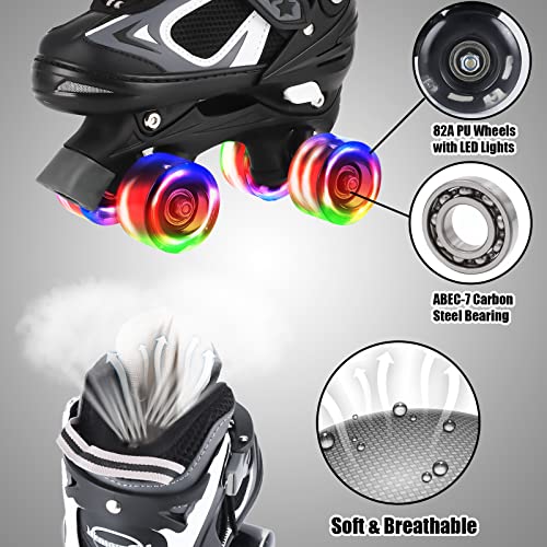 Kids Roller Skates for Girls and Boys, 4 Sizes Adjustable Roller Skates with Light up Wheels, Outdoor & Indoor Roller Skates for Kids Children Beginners,Patines para Niñas Niños