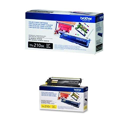 Brother TN210BK Toner Cartridge - Retail Packaging - Black and Brother TN-210Y Toner Cartridge - Retail Packaging - Yellow Bundle