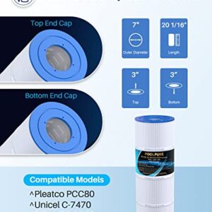 POOLPURE PLFPCC80 Pool Filter Replaces Pentair CCP320, Pleatco PCC80-PAK4, Unicel C-7470, R173573, Filbur FC-1976, 178580, 817-0081, Clean and Clear Plus 320, L x OD:20"x 7", 4X80 sq.ft. Cartridge