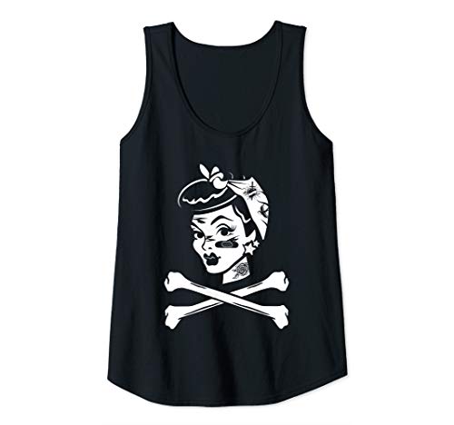 Womens Derby Girl Pinup and Crossbones Flat Track Roller Derby Tank Top