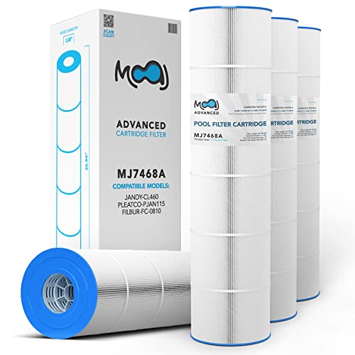 MOAJ Advanced Pool Filter 4-Pack Replaces Jandy CL460, CV460, R0554600, A0558000, PJAN115, PJAN115-PAK4, Filbur FC-0810, Unicel C-7468, XLS-705 | 26 15/16" x 7 1/8" | 115 SQ FT | Washable & Reusable