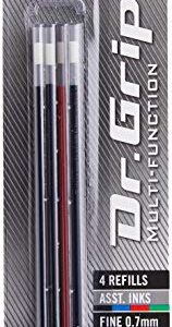 PILOT Dr. Grip 4+1 Multi-Function Ballpoint Ink Refills, Fine Point, Black/Red/Blue/Green Inks, Assorted Colors,4 Count (Pack of 1) (77154)