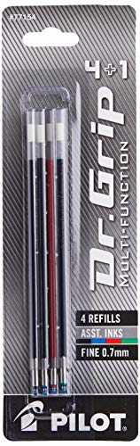 PILOT Dr. Grip 4+1 Multi-Function Ballpoint Ink Refills, Fine Point, Black/Red/Blue/Green Inks, Assorted Colors,4 Count (Pack of 1) (77154)