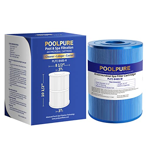 POOLPURE Antimicrobial PLFC-8465-M Spa Filter Replaces Watkins 31114, Compatible Unicel C-8465RA, Pleatco PWK65-M, Filbur FC-3960M, 71827, 71828, 65 sq. ft Hot Spring Spa Filter 1PACK