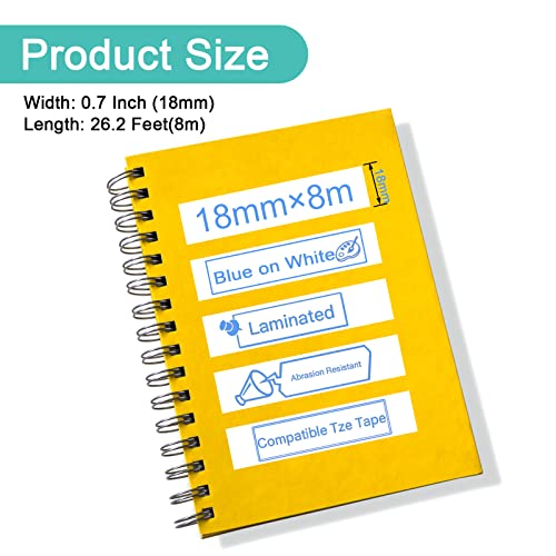 NineLeaf 1 Pack Compatible for Brother TZe-243 TZe243 TZ-243 TZ243 Label Tape 18mm 3/4'' 0.7'' Blue on White Standard Laminated Labeling Work with P-Touch PT-H300 PT-D400VP PT-E500 PT-300 Label Maker