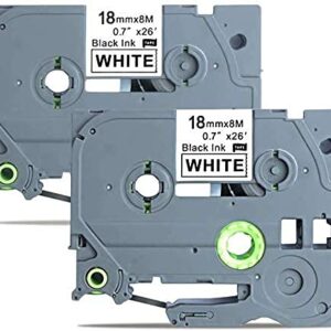 INK+ 2 Pack TZe-241 Laminated Label Tape Compatible for Brother TZe241 TZe 241 Black on White 0.7inch x 26.2 Feet(18mm x 8m) for P-Touch PT18R,PT18RZ,PT300,PT-300B,PT310,PT-310B,PT320,PT340